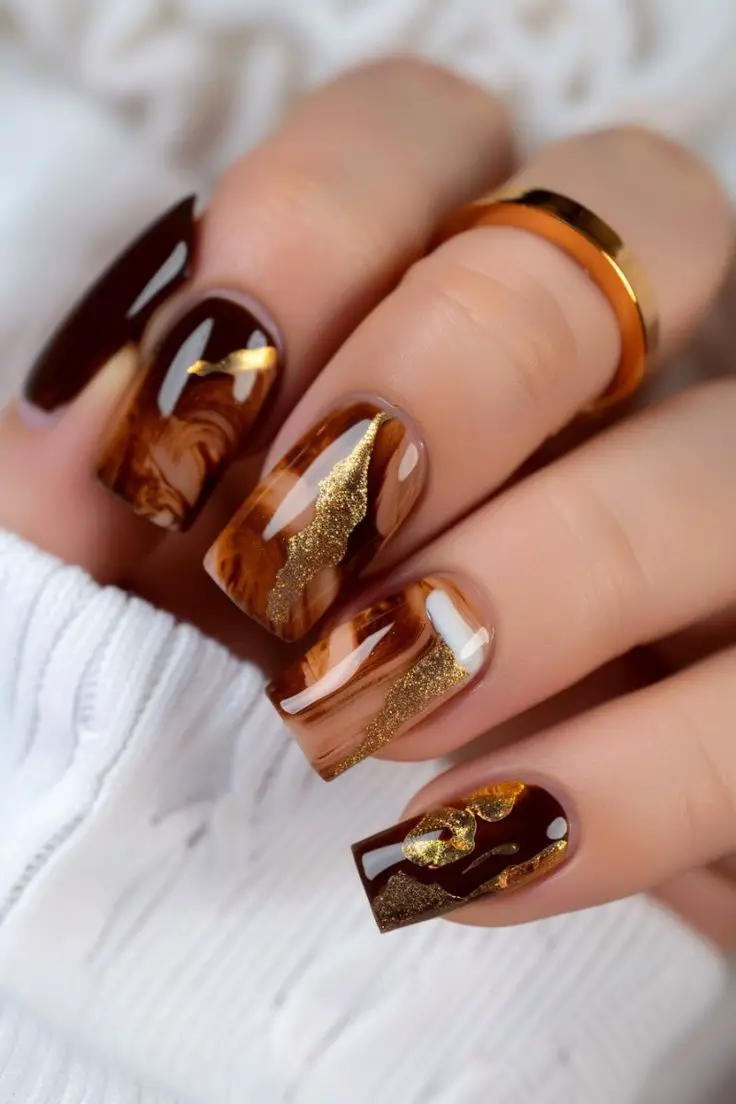 20 Stunning Brown Fall Nail Designs 2024 - Almond, Square, Acrylic ...
