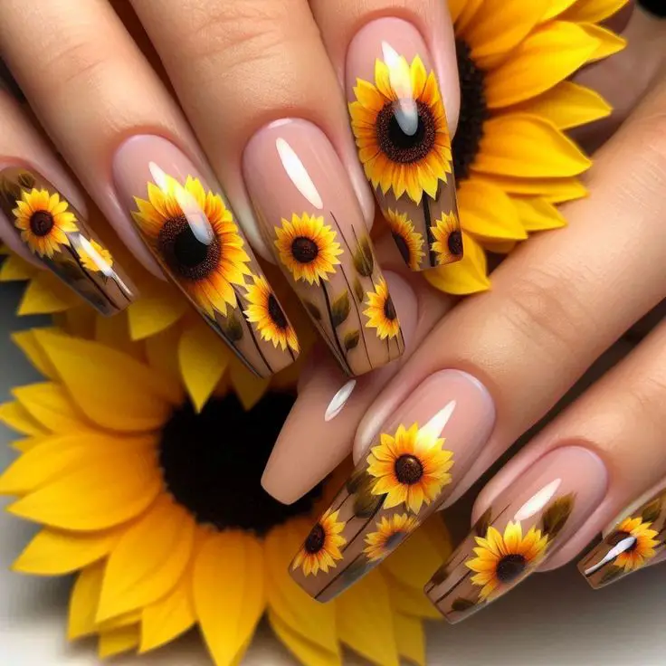 20 Fall Sunflower Nails Designs for 2024: Acrylic, Short, Burgundy, and ...